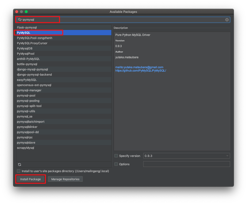 pymysql模块 的安装及报错说明与处理(MACOS版)_pymsql安装找不到与pymsql匹配的发行版-CSDN博客