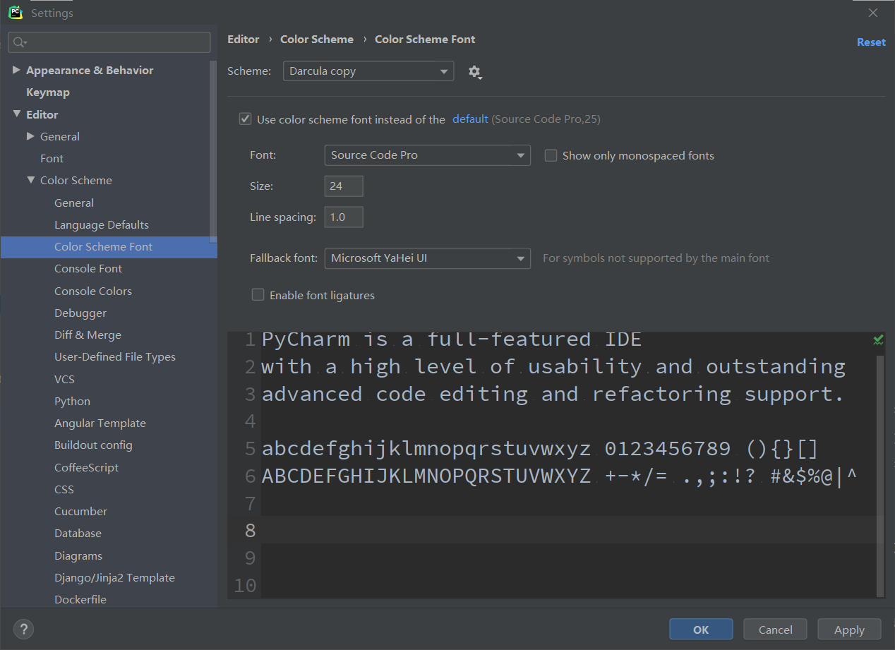 PyCharm统一中文字体_pycharm 默认字体-CSDN博客