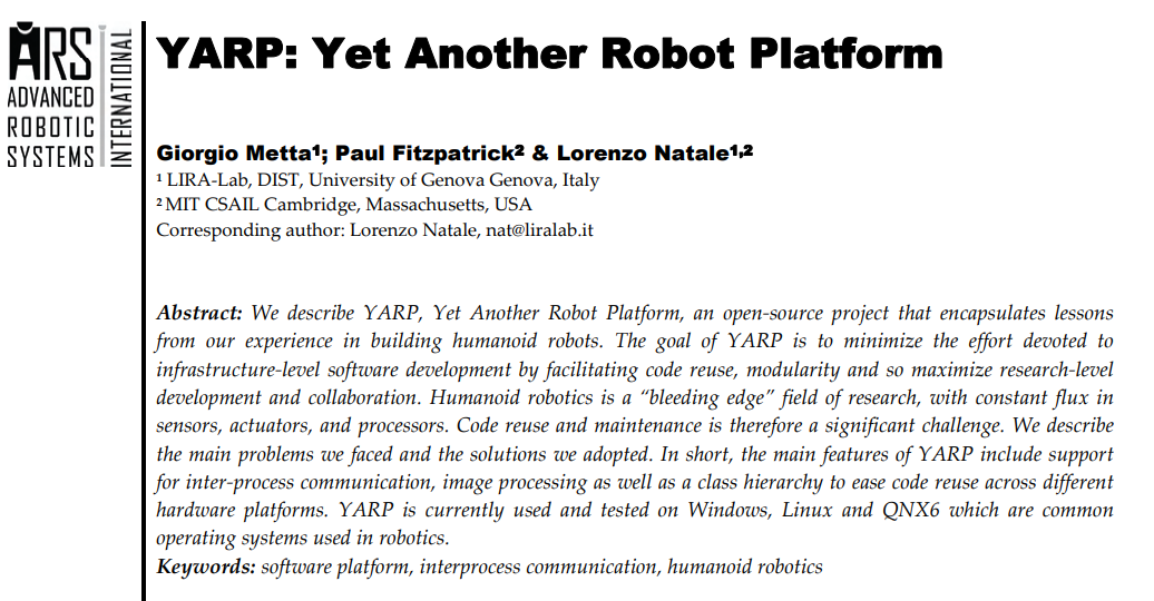YARP机器人操作系统_yarp机器人系统-CSDN博客