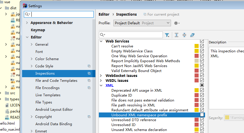 不识别v-on标签,不识别v-bind标签 idea 报错(Namespace 'v-on' not bound more....)_namespace 'v-on' is not bound ...