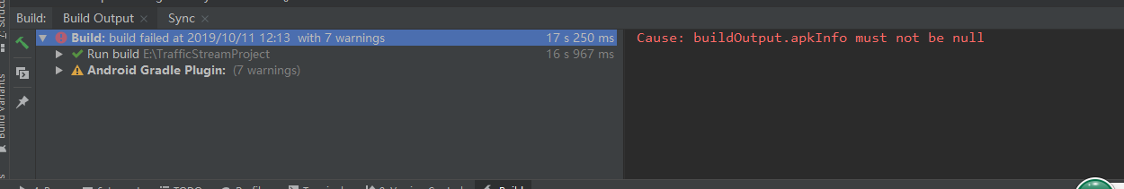 android studio打包报错buildOutput.apkInfo must not be null的解决方案_cause: buildoutput.apkinfo must not ...