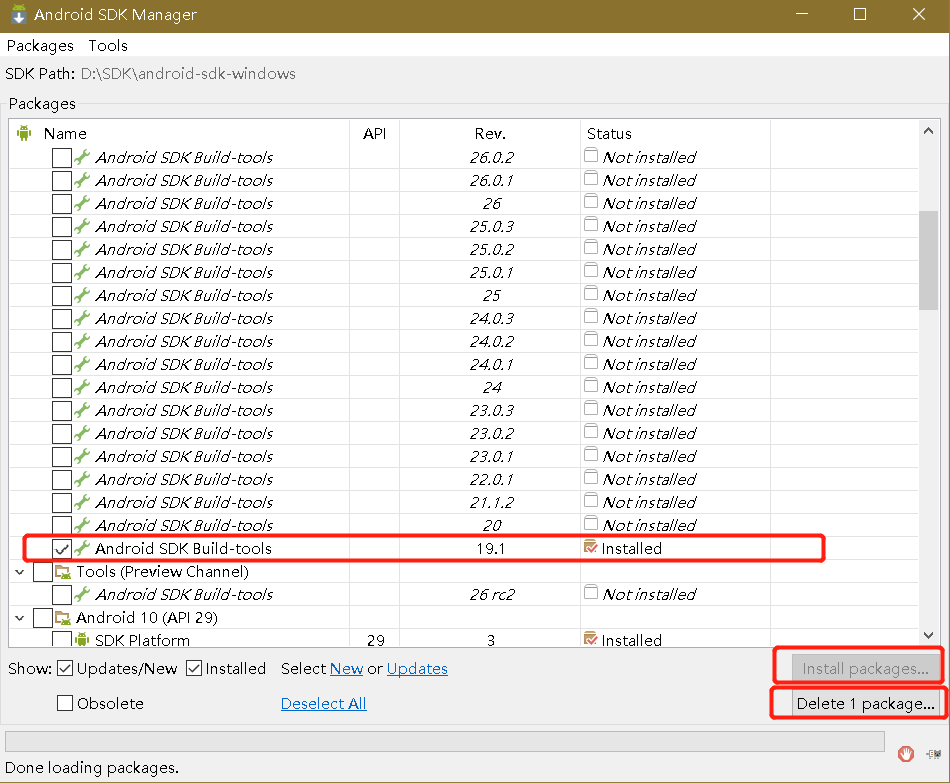 Android development runtime error: Failed to load E: \ SDK \ android-sdk-windows \ build-tools ...
