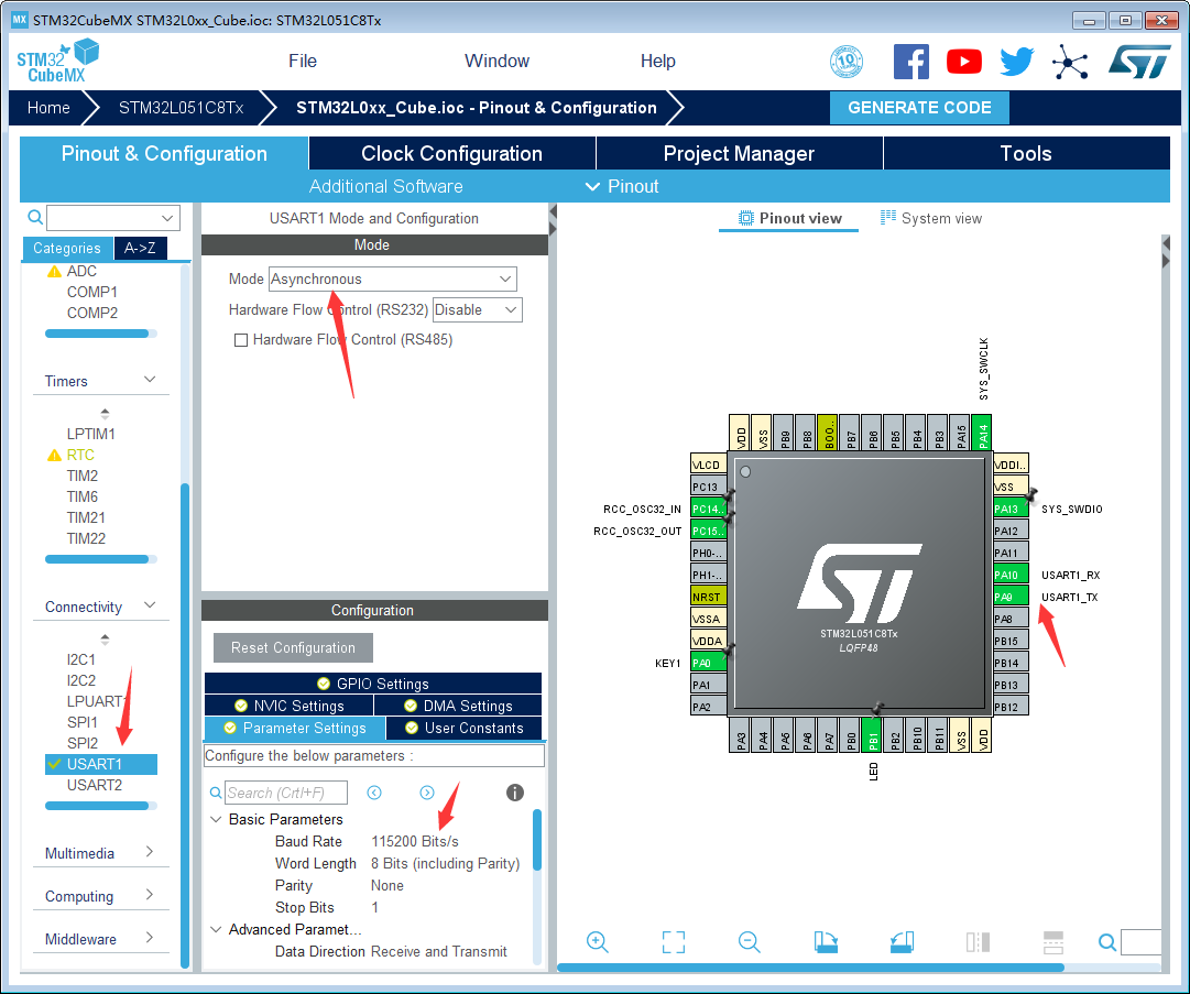 STM32L例程03--串口输出usart及其printf重定向(基于cola_os)_stm32l03 实例-CSDN博客
