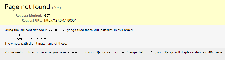 python3.7.4+Django2.2.6一直提示path404报错问题：“Using the URLconf defined in XXX.urls, Django tried this ...