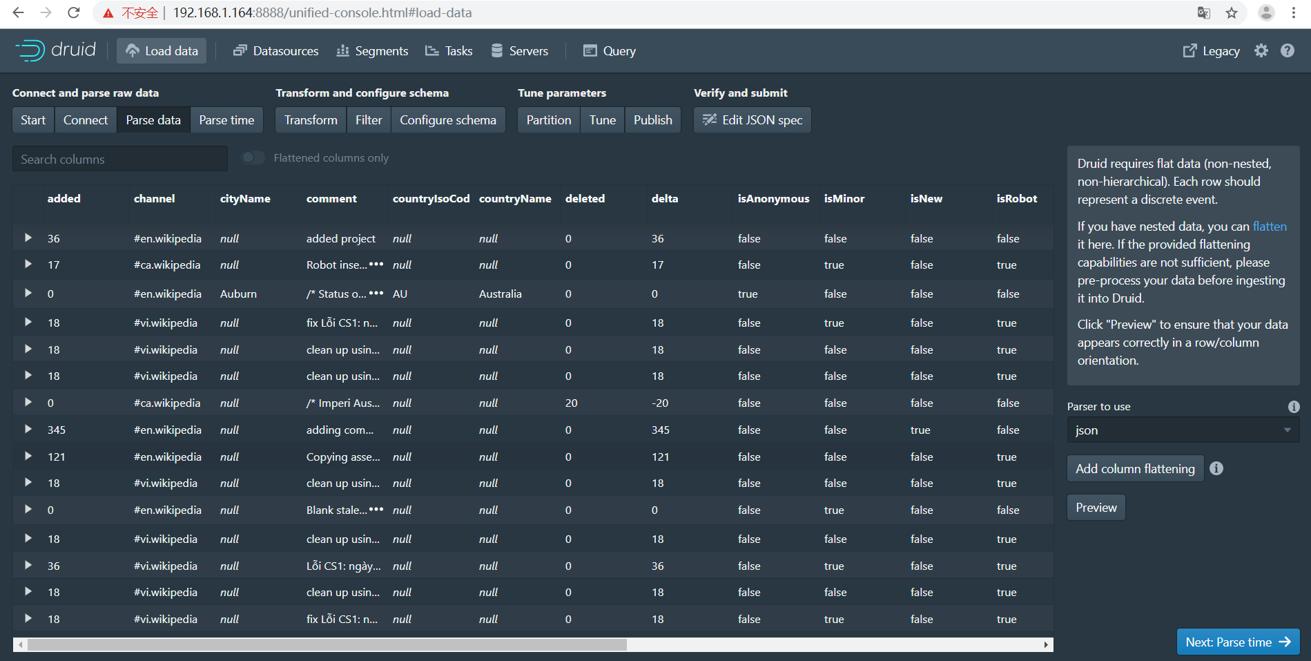 Apache Druid 入门系列(三)：从本地文件加载数据_supertset apache driud 创建表结构-CSDN博客