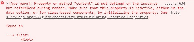 vue的报错信息-Property or method "content" is not defined on the instance but referenced during ...