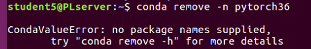 CondaValueError: no package names supplied, try "conda remove -h" for ...