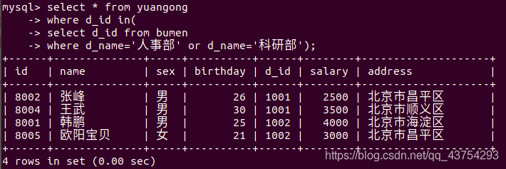 Mysql数据库表数据的查询操作实验查询选修了计算机基础的女生人数并为该列起别名 Csdn博客