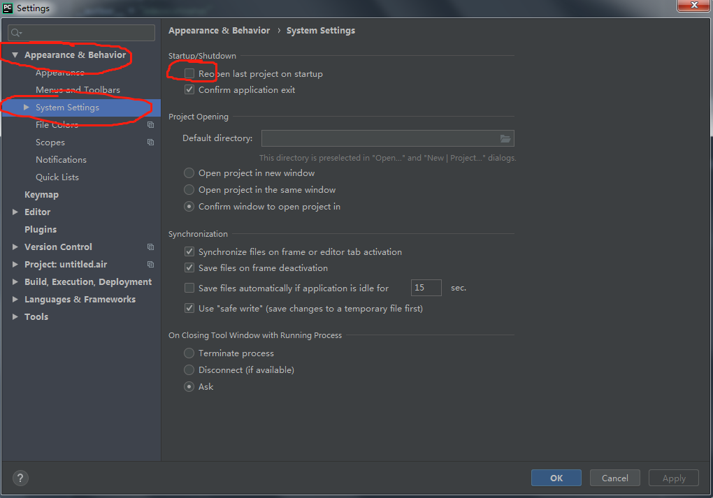PyCharm设置启动时自动加载项目界面及使用虚拟环境。_pycharm reopen last project on startup-CSDN博客