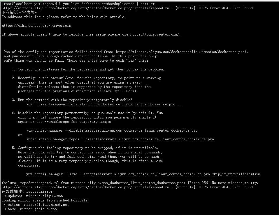 docker 中报错 failure: repodata/repomd.xml from mirrors.aliyun.com_docker-ce_linux_centos_docker-ce ...
