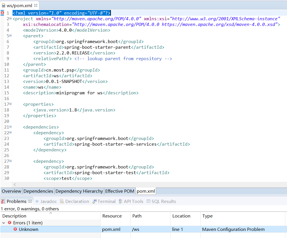 eclipse中maven项目pom文件第一行报【maven configuration problem】错解决方法_eclipce maven congifuration problem ...