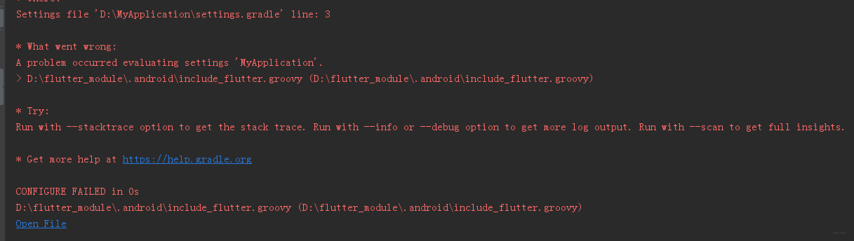 Andorid原生项目导入flutter Module A Problem Occurred Evaluating Settings Myapplication Csdn博客