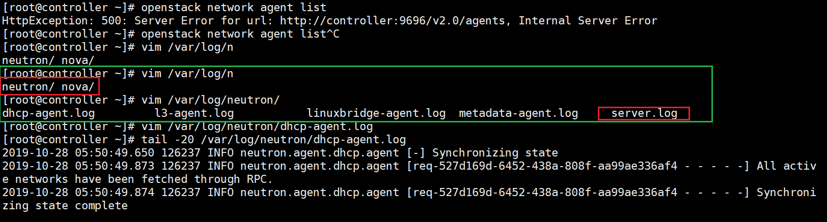 openstack中 Server Error for url: http://controller:9696/v2.0/agents ...