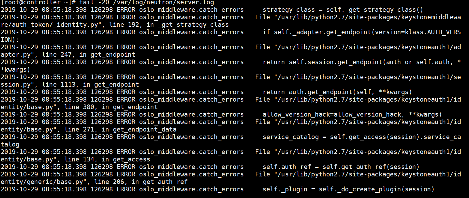 openstack中 Server Error for url: http://controller:9696/v2.0/agents, Internal Server Error ...