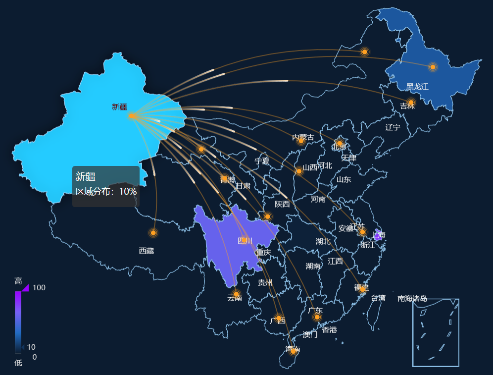 Echarts实现中国地图线路图特效（一对多发射点）_echarts中国地图酷炫特效-CSDN博客