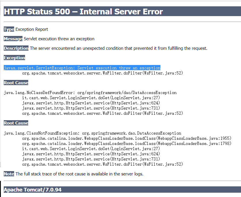 web项目在idea下的启动报500，exception为javax.servlet.ServletException: Servlet execution threw an ...