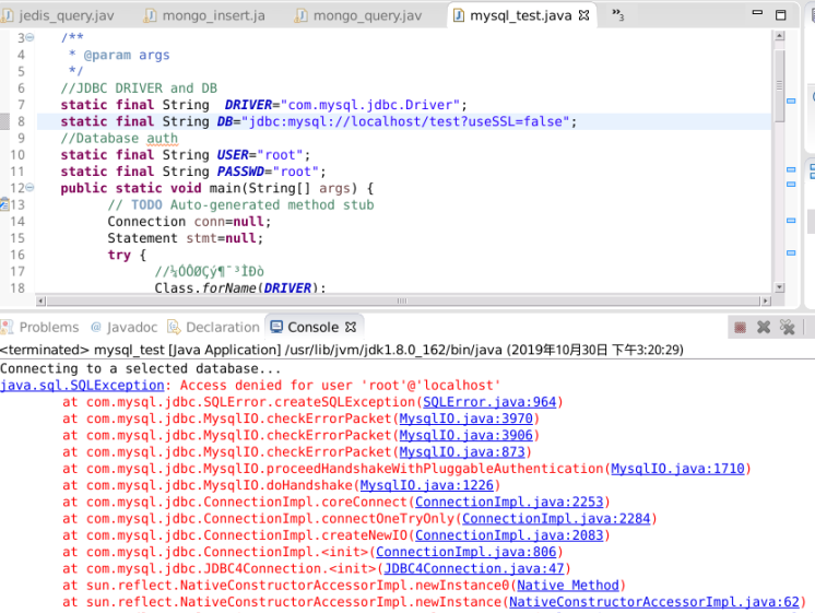 使用eclipse连接mysql报错WARN: Establishing SSL connection without server's ...