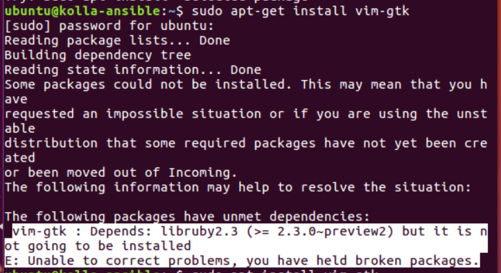 vim-gtk : Depends: libruby2.3 (>= 2.3.0~preview2) but it is not going ...