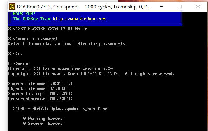 dos使用masm编译器汇编_dos masm写4段格式程序-CSDN博客