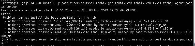安装zabbix报错- nothing provides libevent-2.0.so.5()(64bit) needed by zabbix-server-mysql-3.4.15-1 ...