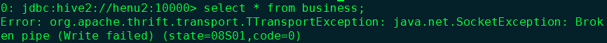 Hive Belline提交命令error Orgapachethrifttransportttransportexception Socketexception 