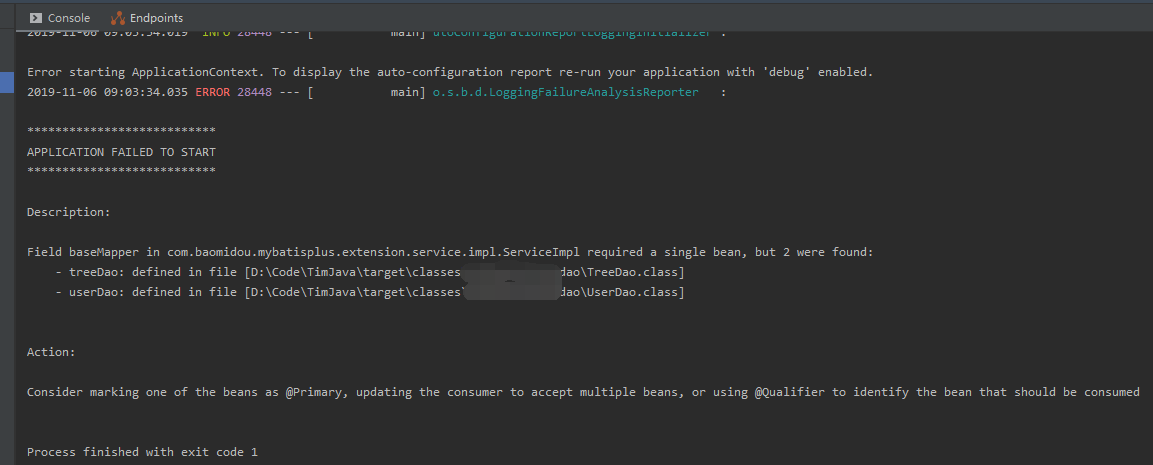关于一次“required a single bean, but 2 were found”的错误排查_field basemapper in ...