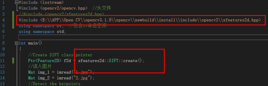 Opencv问题：扩展库文件xfeatures2d无法调用 Unexpected Include Downloads Xfeatures2d
