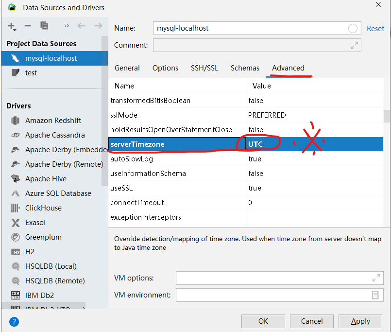pycharm 链接mysql报错 Server returns invalid timezone. Go to 'Advanced' tab and set 'serverTimezone ...
