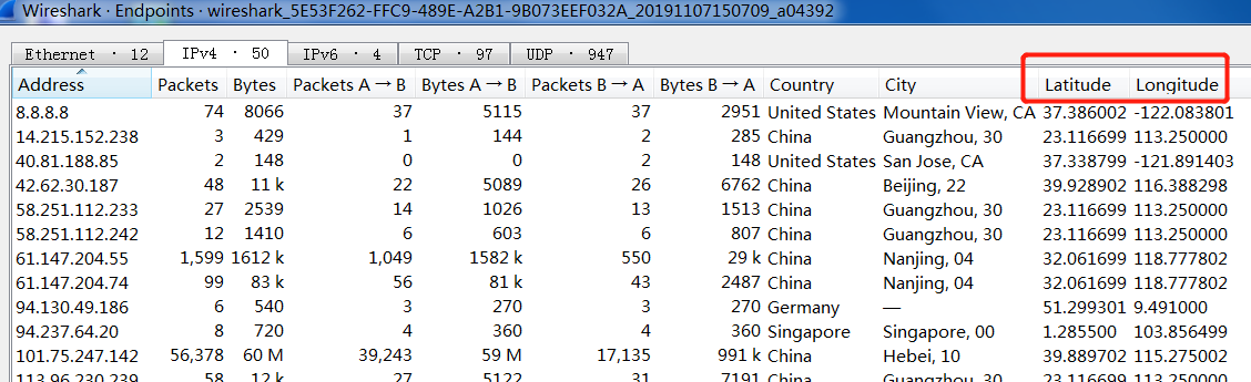 Wireshark使用技巧之GeoIP显示IP地理位置及经纬度信息_wireshark geoip-CSDN博客
