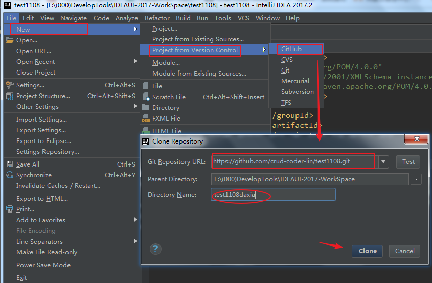 Intellij IDEA2017之克隆（clone）Github仓库项目常规流程操作_idea colon git-CSDN博客
