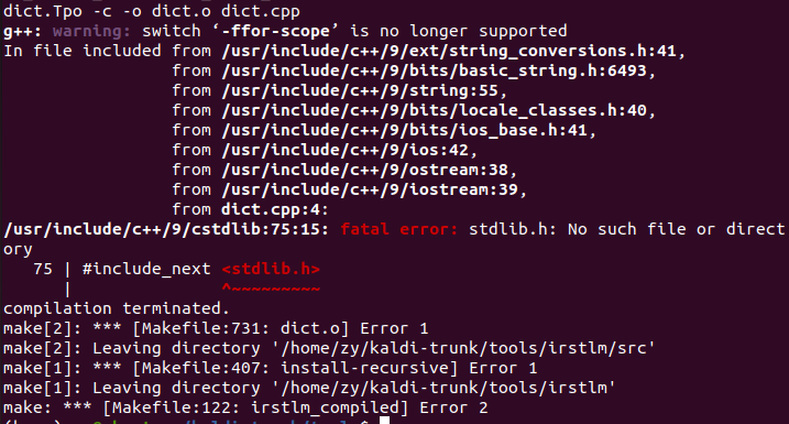 kaldi安装过程遇到的问题记录（该安装方法废弃）_g++: warning: switch '-ffor-scope' is no longer su-CSDN博客