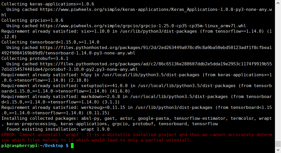 树莓派安装TensorFlow遇到的问题_tensorflow2.15.0 wrapt-CSDN博客