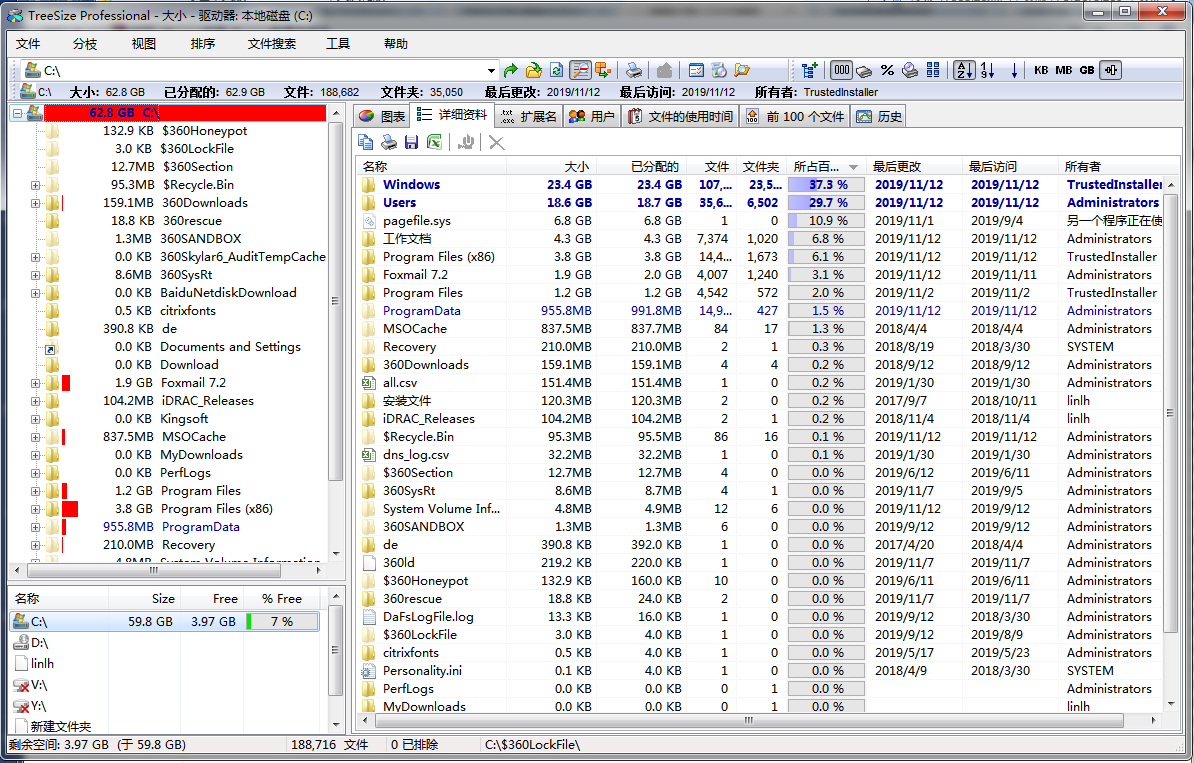 两款好用的硬盘空间占用分析软件TreeSize Professional及FolderSizes绿色中文版 (绿色)_硬盘查询文件大小的软件-CSDN博客