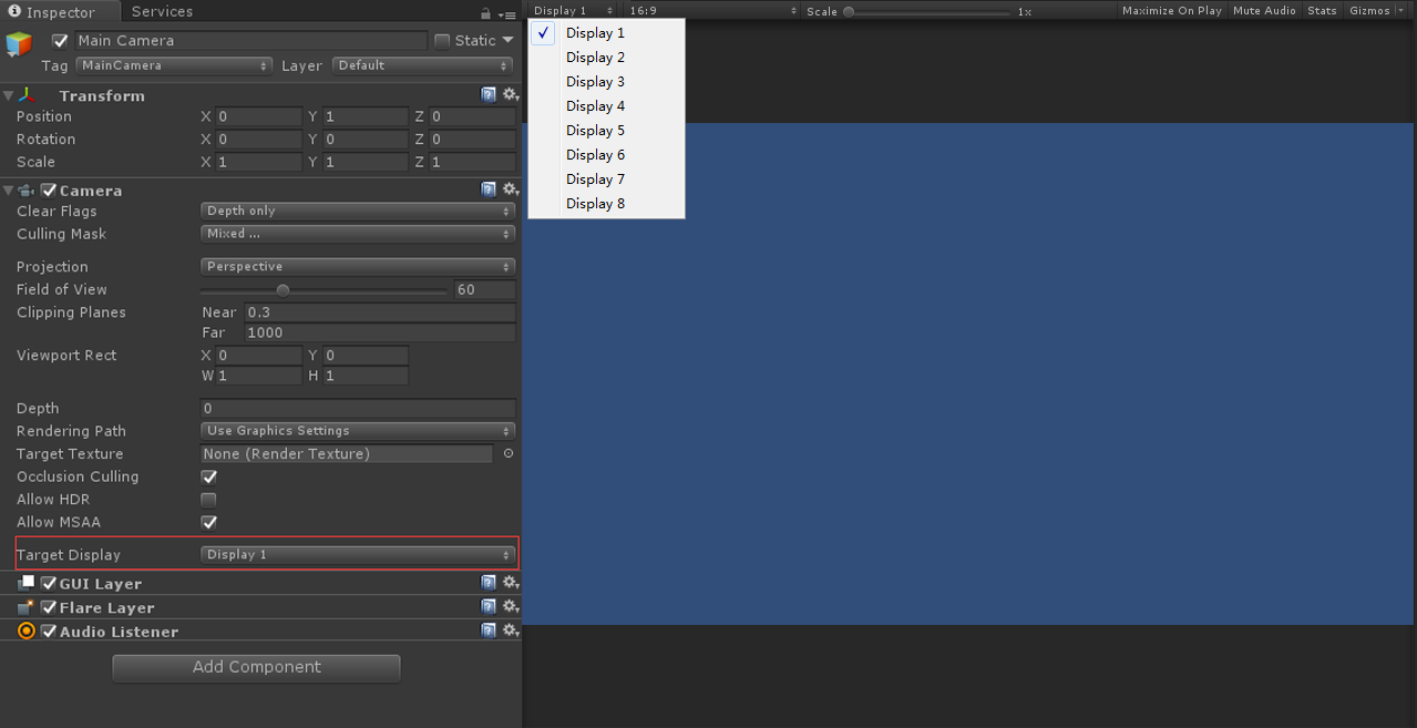 Unity3D之如何用Display实现Game视图多屏（分屏）效果_unity开2个game-CSDN博客