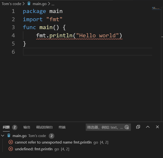 关于go语言 Main Go 4 2 Cannot Refer To Unexported Name Fmt Println