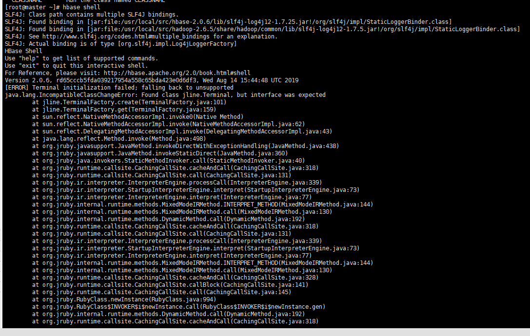在启动hbase shell时提示[ERROR] Terminal initialization failed; falling back to unsupported_hbase 报错 ...