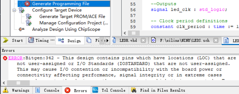 Xilinx ISE 出现 Bitgen:342 - This design contains pins which have ...