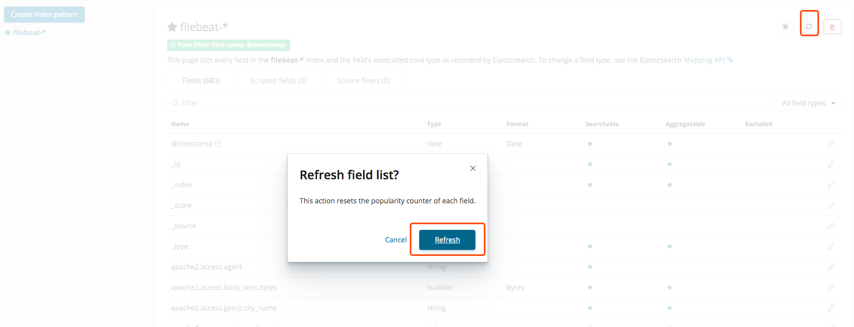 elastic: kibana display No cached mapping for this field - Programmer Sought