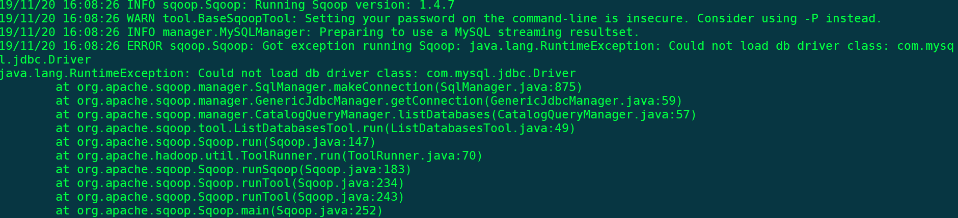 关于sqoop连接数据库（mysql）一个报错信息，如下； Error Sqoop Sqoop Got Exception Running Sqoop Ja Csdn博客