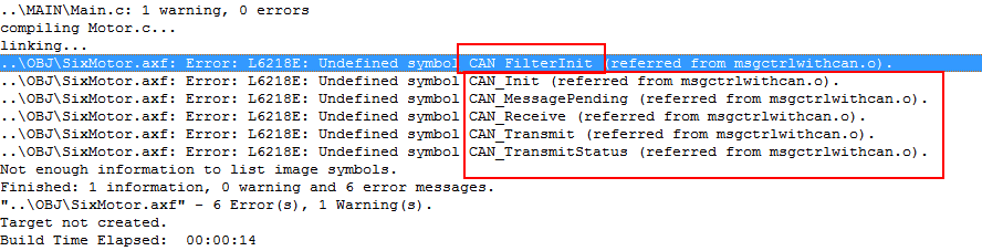 keil 编译通过，链接出现 Undefined symbol CAN_FilterInit (referred from ...