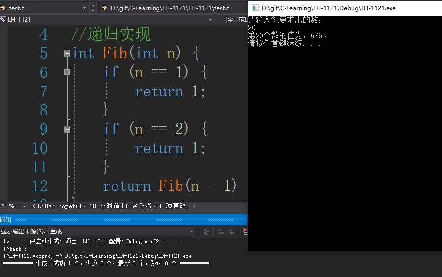斐波那契数列的递归和非递归实现_fibonacci递归出口_*李寒*的博客-CSDN博客