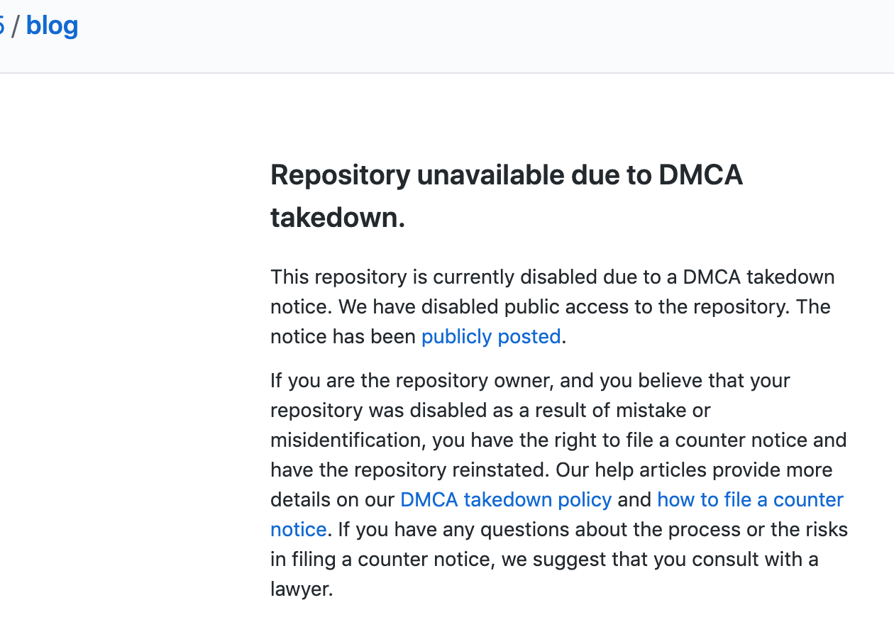 Repository unavailable due to DMCA takedown 解决办法 和 模版-CSDN博客