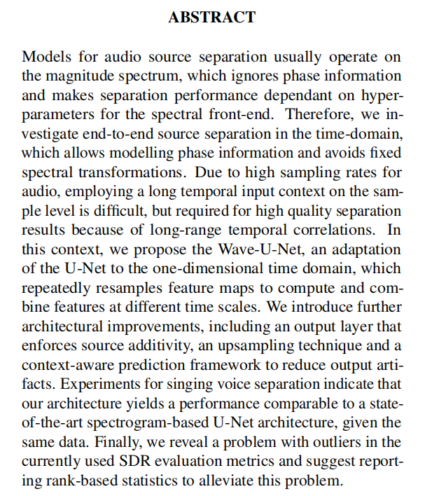 WAVE-U-NET: A MULTI-SCALE NEURAL NETWORK FOR END-TO-END AUDIO SOURCE SEPARATION-CSDN博客