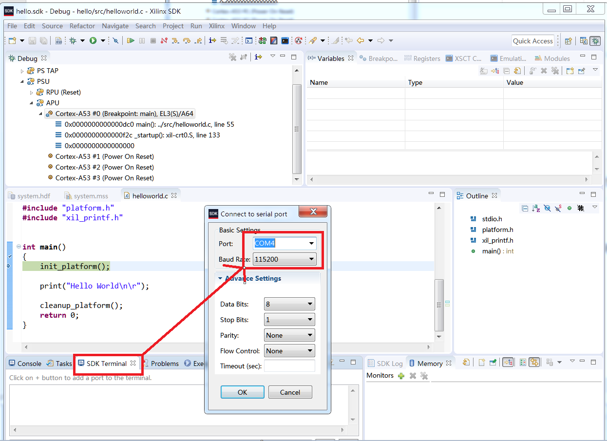Zynq学习笔记（二、zynq裸机程序之hello world）_zynq hello world-CSDN博客