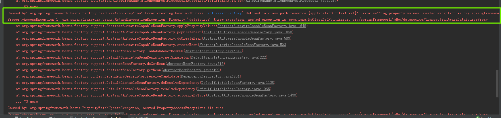 SSM框架整合出现 Error creating bean with name 'sqlSessionFactory' defined in class path resource错误_整合 ...