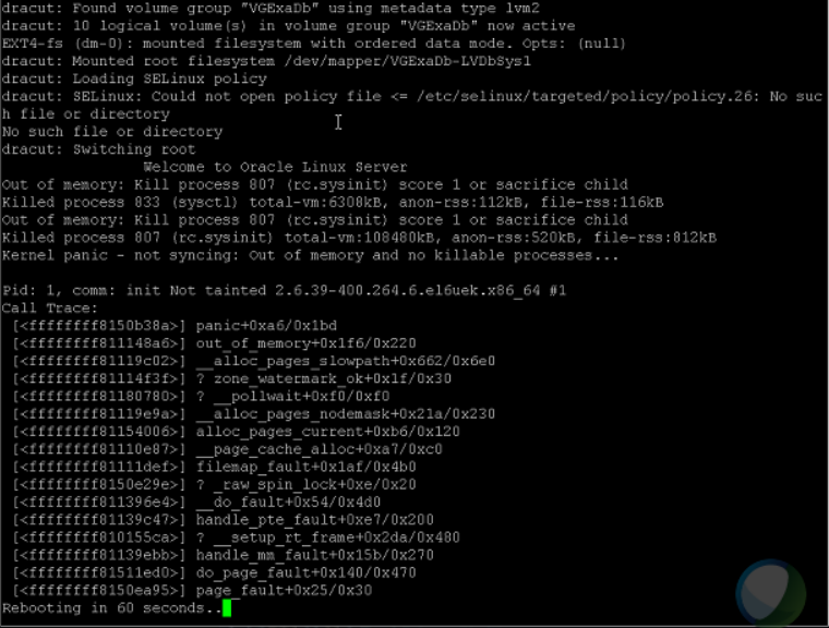 配置大页重启OS失败，Kernel Panic - not syncing: Out of memory and no killable processes"(Doc ID 2156783.1 ...
