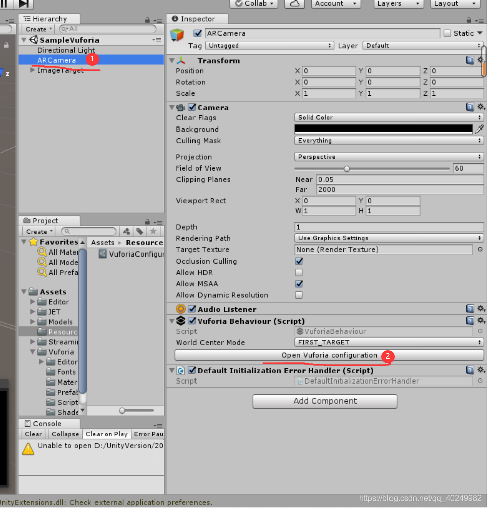 Unity3d配置开发vuforia应用流程 Unity2019 Player Setting Vuforia Augmented Support Csdn博客