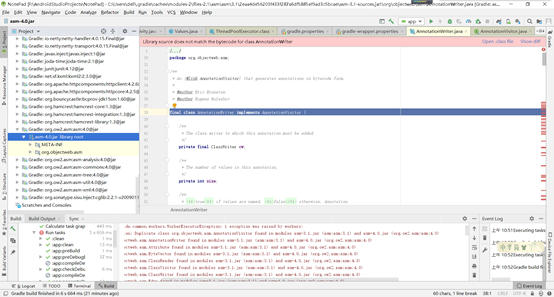报错Duplicate class org.objectweb.asm.AnnotationWriter found in modules asm-3.1.jar (asm:asm:3.1 ...