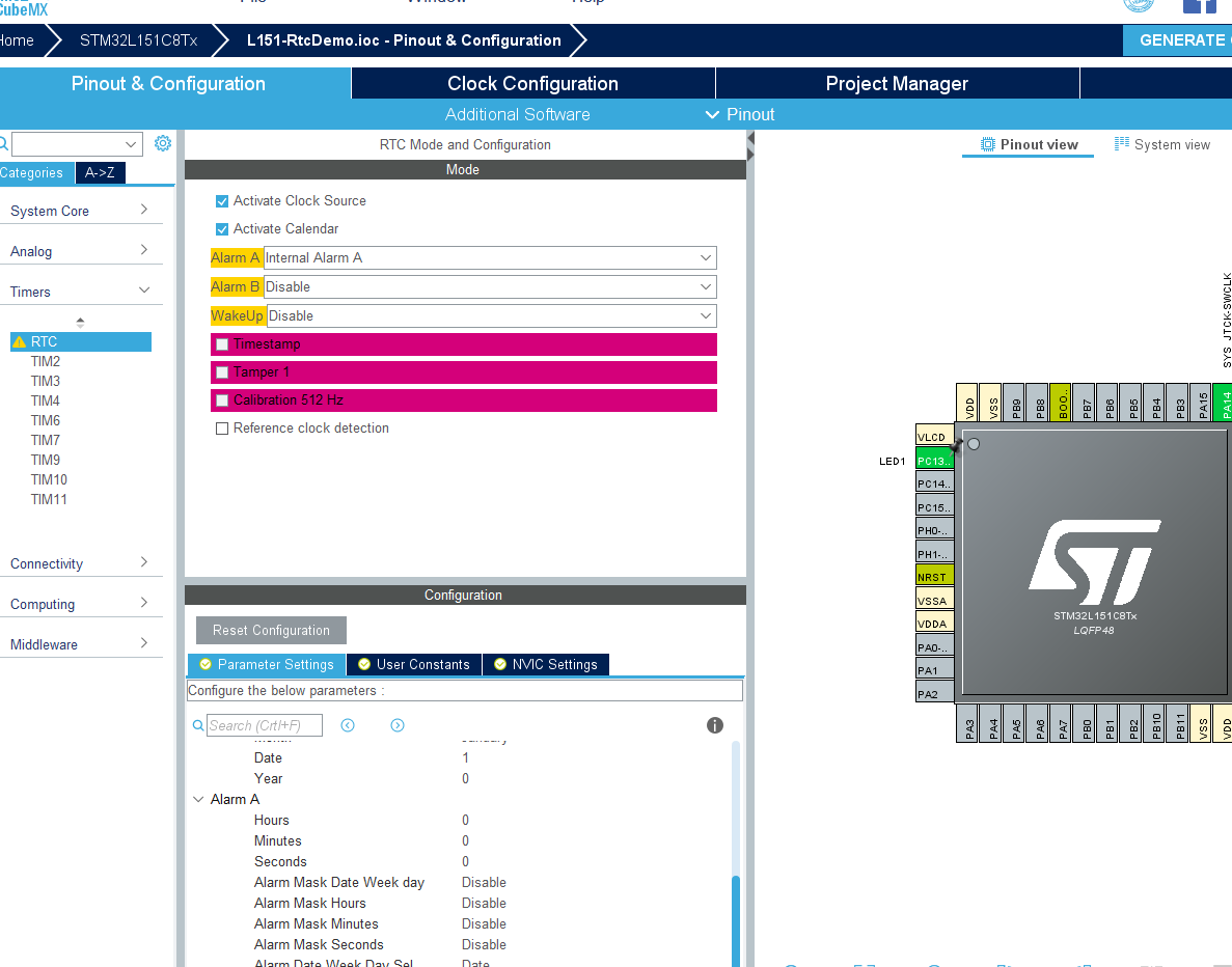 Stm32l151 使用cube配置rtc 睡眠唤醒闹钟 闹钟方式 Stm32l151 Cube 配置 Csdn博客