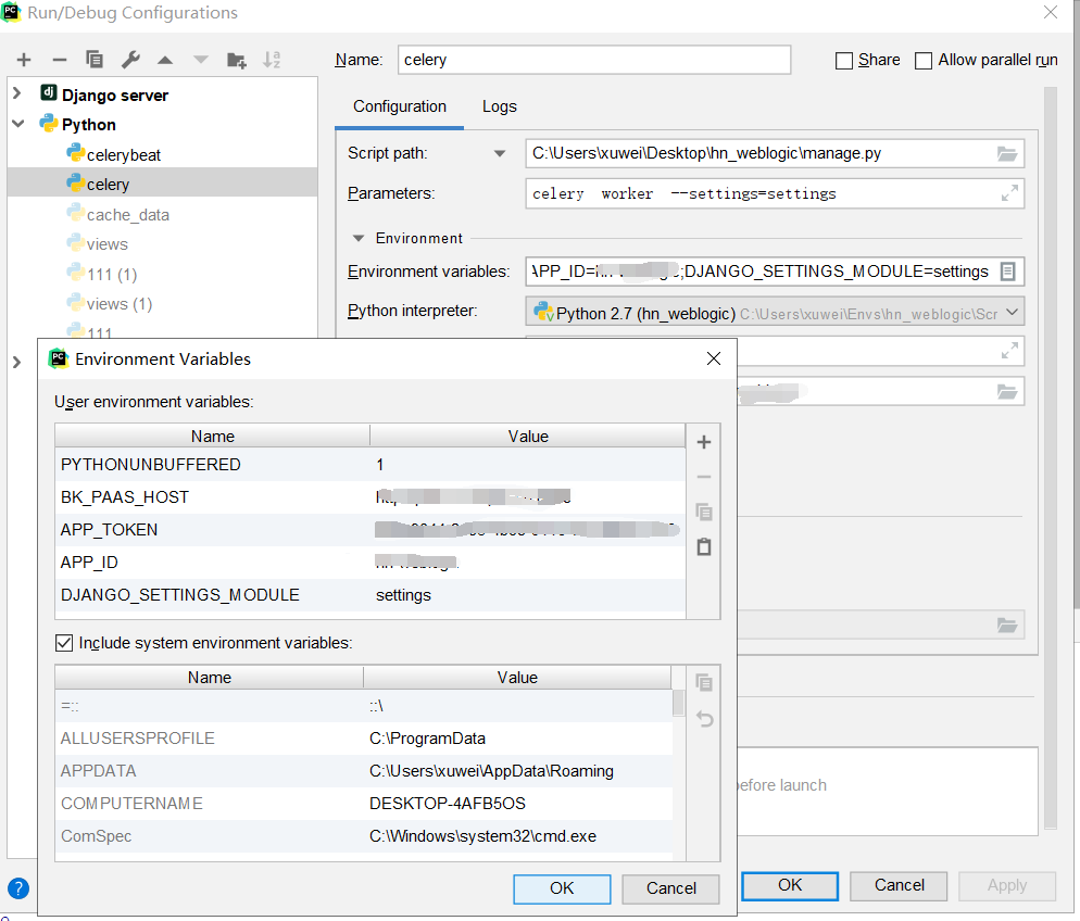 Pycharm中configuration配置celery环境变量_pycharm run configuration celery-CSDN博客
